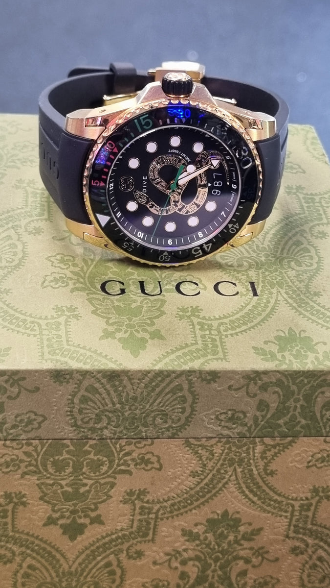 Gucci Dive Quartz Black Dial Black Rubber Strap Watch For Men | Cash ...